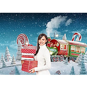 LYWYGG 7x5ft Christmas Backdrop Winter Snowy Christmas Backdrop Christmas Red Candy Train Backdrop New Year Wallpaper Family Party Decor Holiday Party Party Atmosphere Background CP-305
