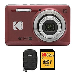 Kodak PIXPRO Friendly Zoom FZ55 Digital Camera (Red) with Hard Case and 32GB SD Card Bundle (3 Items)
