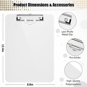 Hongri Plastic Clipboard, White Clipboard Standard A4 Letter Size Clipboards for Nurses, Students, Office and Women, Clipboard with Pen Holder and Low Profile Clip, Size 12.5 x 9 Inch, (White)