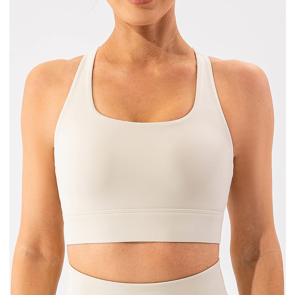 Lavento Women's Supportive Soft Sports Bra Open Racerback - Workout Yoga Training Bras Top (Creamy White, 6)