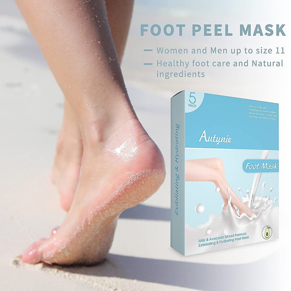 Foot Masks-5 Pack,Natural Foot Care Exfoliating Treatment Repairs Cracked Heels,Peeling Away Calluses and Dead Skin Cells,Make Your Feet Baby Soft & Get a Smooth Skin -For Men Women（Milk &Avocado）