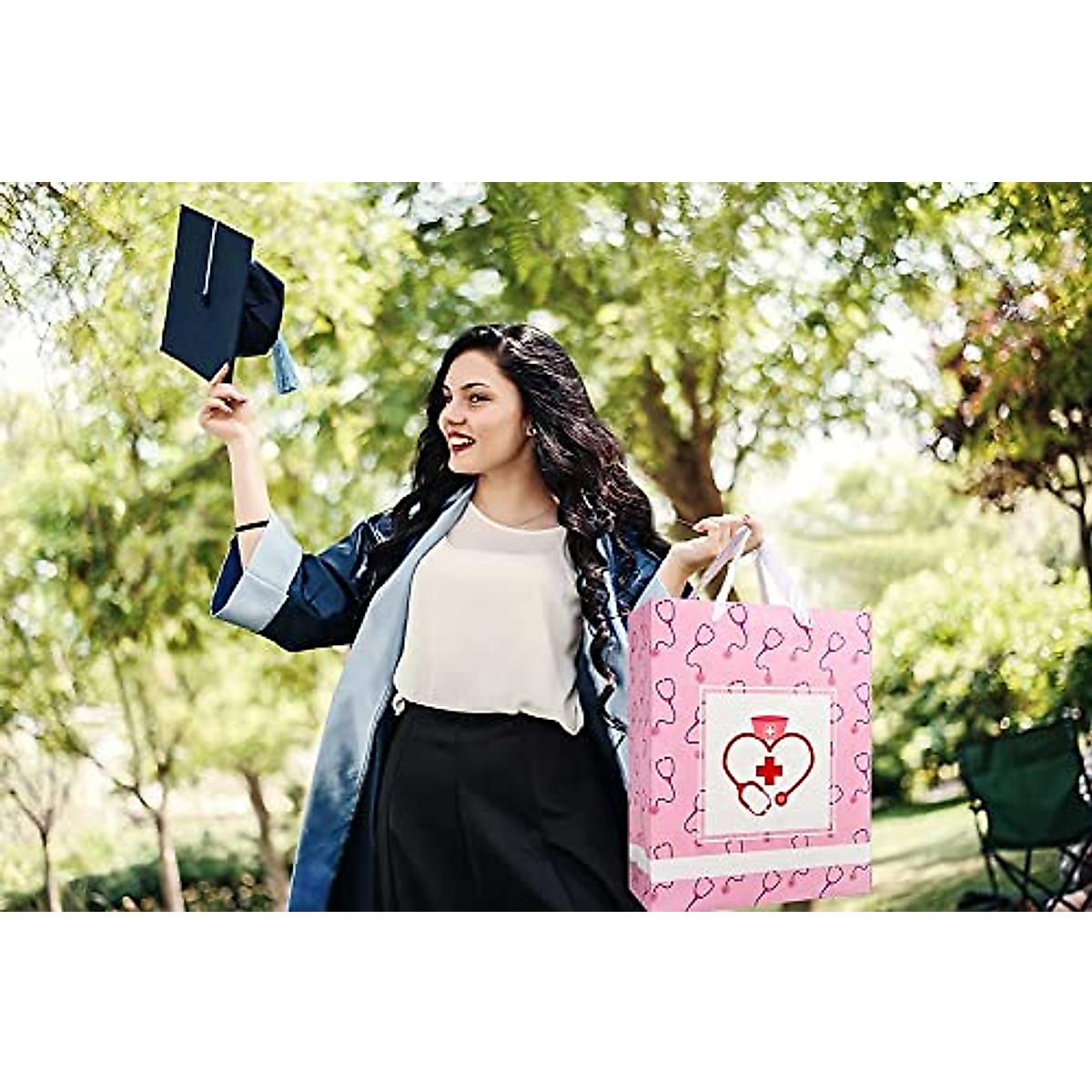 SICOHOME Nurse Gift Bag 13" Graduation Gift Bag with Tissue Paper and Greeting Card for Nurse Gifts for Women for Nurse Doctor Large Graduation Gift Bag with Nursing School Grads Medical School Graduate,Social Worker