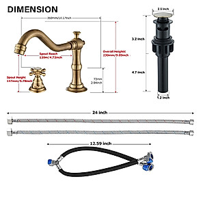 𝐕𝐨𝐭𝐚𝐦𝐮𝐭𝐚 𝐁𝐚𝐭𝐡𝐫𝐨𝐨𝐦 𝐒𝐢𝐧𝐤 𝐅𝐚𝐮𝐜𝐞𝐭 Antique Brass Bathroom Faucets for Sink 3 Hole 8 Inch Widespread Bathroom Faucet 2 Handles Faucet for Bathroom Sink with Pop Up Drain