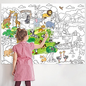 Zoo Jumbo Giant Coloring Poster for Kids 45 x 32 Inch Table Wall Coloring Pages Big Animals Huge Coloring Paper Large Coloring Sheets for Art Activities Kid Birthday Home