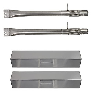 2-Pack BBQ Gas Grill Tube Burner & Heat Shield Plate Tent Replacement Parts for Brinkmann 810-2512-S - Compatible Barbeque Stainless Steel Pipe Burners & Flame Tamer, Guard, Deflector, Flavorizer Bar