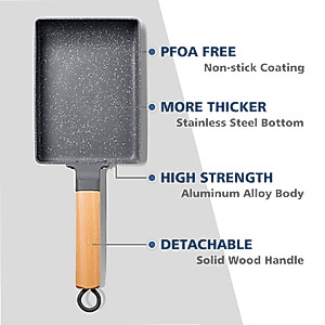 Tamagoyaki Pan Square Japanese Omelette Pan,Non-stick Egg Roll Pan,Rectangle Frying Pan Wood Handle,with Silicone Brush & Solid Wood Spetula,Grey