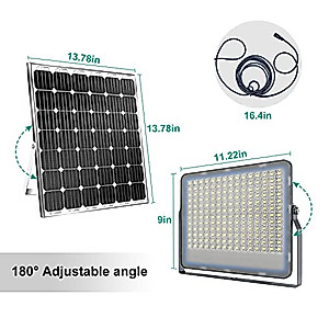 Gebosun 300W Solar Flood Lights Outdoor Dimmable, LED Dusk to Dawn Solar Street Lights Outdoor, 3000K/4000K/6000K CCT Adjustable for Parking Lot, Barn, Yard，Garden, Pool