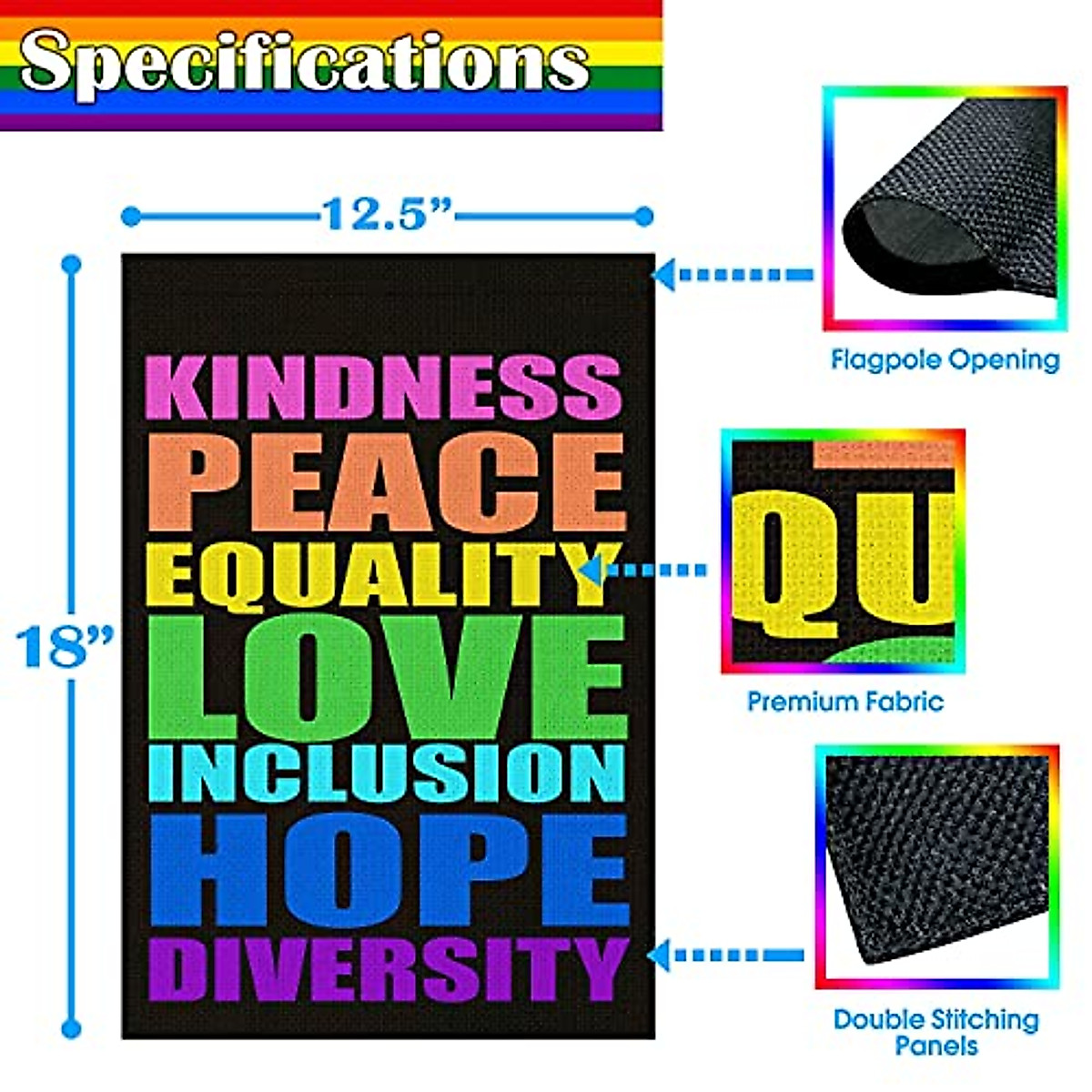 OUXIOAZ Pride Flag Kindness Peace Equality Love Inclusion Hope Diversity Garden Flag Vertical Double Sided 12.5"X18" Burlap Spring Summer Yard Sign Peace Flag Be Kind Flag Patio Outdoor Decoration