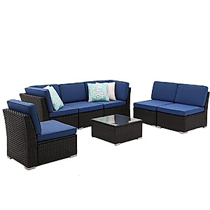 iArtHand 7PCS Patio Sofa Set with Coffee Table Patio Conversation Set Outdoor Sectional Sofa PE Rattan Set Outdoor Furniture Sets All Weather with Thickened Cushion, Manual Weaving