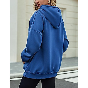 Zeagoo Long Sleeve Hoodies for Women Cotton Fleece Hoodies Solid Crewneck Tunic Sweatshirts Y2k Clothes Deep Blue Medium