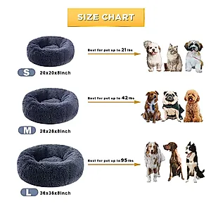 Kimpets Dog Bed Calming Dog Beds for Small Medium Large Dogs - Round Donut Washable Puppy Dog Bed, Anti-Slip Faux Fur Fluffy Donut Cuddle Anxiety Cat Pet Bed(20" Dark Grey)