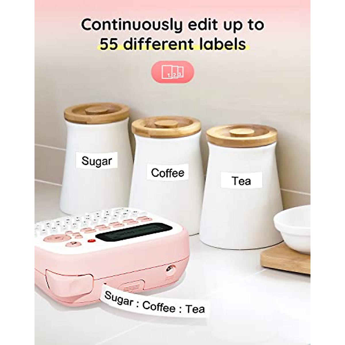 Pink Label Maker Machine with Tape D210S Portable Labeler Label Printer for Labeling with 4 Laminated Label Tapes JM231, QWERTY Keyboard Label Maker, AC Adapter Easy-to-Use, Multiple Line Labeling