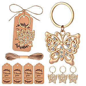 KaGrbves 50pcs Keychains/Keyrings for Baby Shower,Wedding or Bridal Shower Party Favors,Gift,Souvenirs to Guests Bulk with Gift Tags and White Bags (The butterfly)