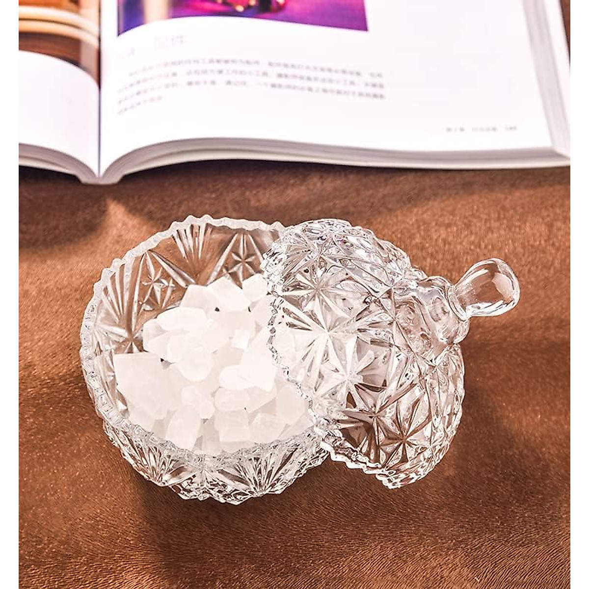 NN Glass Candy Storage jar with Lid Clear Sugar Dish Crystal Covered Candy Bowl Apothecary Food Buffet Container Holder