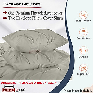 eBeddy Linens Premium Pinch Pleated Duvet Cover Set 800-TC King/Cal-King Size 104x90 Inch Pure Egyptian Cotton Soft 3 Pieces Set Zipper Closure & Corner Ties, Pintuck Silver Grey