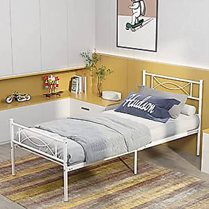 SimLife Metal Platform Bed Metal Big Girl Kids Adults Princess Bed Frame Mattress Foundation White