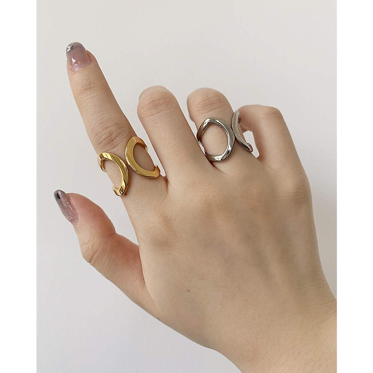 Minimalist Butterfly Open Ring for Women Girls Stainless Steel Statement Expandable Double Wave Band Thumb Finger Best Friend Rings Comfort Fit Tarnish Resistan Fashion Jewelry Size 8 (Silver)