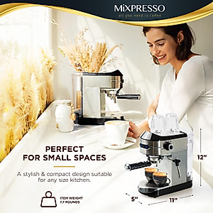 Mixpresso Professional Espresso Machine for Home 15 Bar with Milk Frother Steam Wand, Espresso Maker with Double-Cup Splitter, 1450w Fast Heating, Cappuccino and Latte machine with 37Oz Water Tank