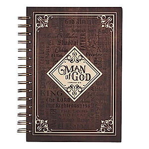 Christian Art Gifts Journal w/Scripture Man of God 1 Timothy 6:11 Bible Verse Names of God Brown 192 Ruled Pages, Large Hardcover Notebook, Wire Bound