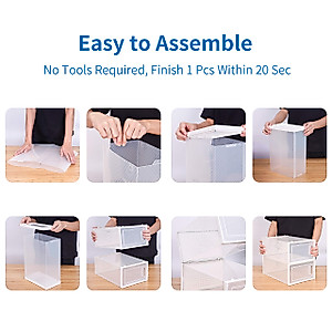 SESENO. 12 Pack Shoe Storage Boxes, Clear Plastic Stackable Shoe Organizer Bins, Drawer Type Front Opening Shoe Holder Containers