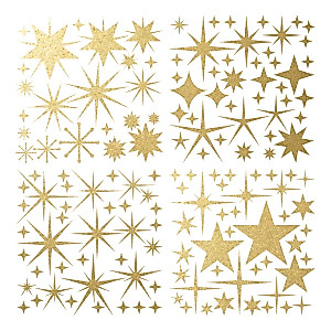 Mozamy Creative Sparkle Star Decals (147 Count) - Gold Star Decals for Bedroom, Removable Peel and Stick, Vintage Gold