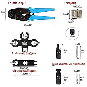 QeeHeng Solar Panel Crimper Tools Kit Compatible with Solar Cable Connector,1 Crimping Tool,6 Pairs Solar Panel Connectors,2Pcs Spanner Wrench, Crimp Tool for 2.5/4.0/6.0mm² Solar PV Cable