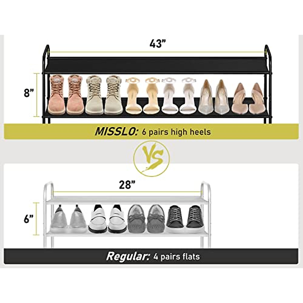 MISSLO 3-Tier Long Shoe Rack for Closet Shoe Organizer for Closet Floor Entryway Storage Stackable Wide Shoe Shelf Stores 24 Pairs of Men Sneakers, Black