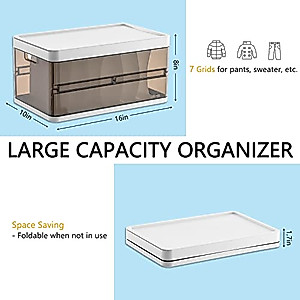 CINPIUK Stackable Storage Bins with Lids, Clear Drawer Organizers for Clothing, Collapsible Storage Bins Closet Drawers for Clothes, Toys, w/ Removable Grids, 3Pcs