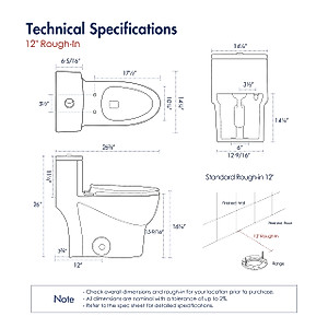 Eridanus Small Compact One Piece Toilet For Bathroom, Powerful Dual Flush Modern Toilet, 1.1/1.6 GPF, 12" Rough-In, Elongated Toilet with Soft Closing Seat, 26.68"D x 14.37"W x 26"H, White