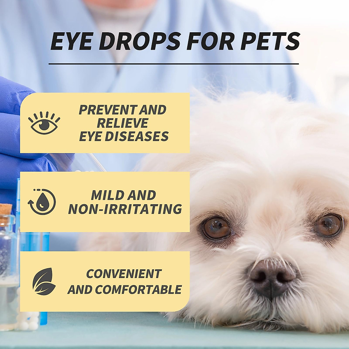 HcirjhieEye Drops for Dogs, Dog Eye Infection Treatment, Superior Comfort Long，Lasting Relief Fewer Application Needed, Used to Clean Tear Stains, Remove Eye Stains, and Relieve Dryness, 20mI