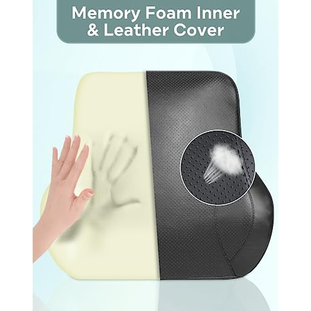 SEG Direct Lumbar Support Pillow, Ergonomic Back Support for Driving Fatigue Back Pain Relief, Memory Foam with Leather Cover Adjustable Strap, for Car Seat Home Office Wheel Chair