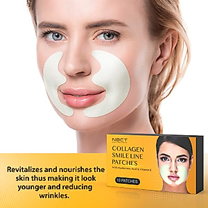 NBCT Collagen Smile Line Wrinkle Patches with Hyaluronic Acid, Aloe Vera, Vitamin E, Skin Safe & Botox Alternative