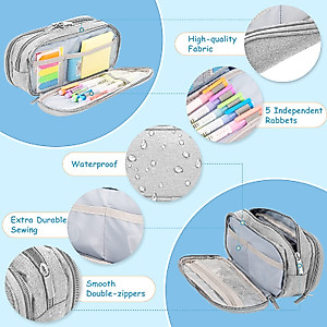 NEWUPZSI Large Pencil Case Grey christmas gifts teen girl teenage boys pouch with 3 compartments Pouch big capacity canvas pencil Bag school supplies for college School Teen Men Women adults