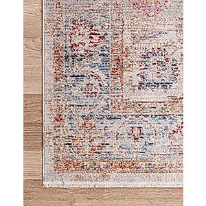 Unique Loom Noble Collection Country, Traditional, Distressed, Vintage, Botanical, Border Area Rug, 5' 1" x 7' 10" Rectangle, Ivory/Blue
