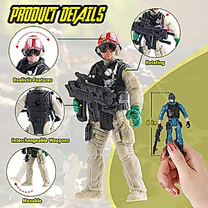 18 Pcs Special Forces Army Men Soldier Combat Movable Action Figures Army Guys Plastic Toy Soldiers Playsets Military Toy Men with Military Weapons and Accessories for Teens Party Decoration, 4 Inch