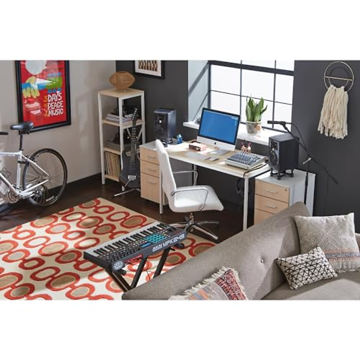 Brite Four Shelf Bookcase 48" H x 16" W x 16" D in Light Maple Laminate and White Metal Frame for Minimalist Bookshelf and Residential Furniture