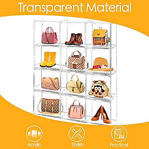 Cutora 6Pack Purse Organizer for Closet Clear Acrylic Display Case Handbag Storage Organizer Box with Magnetic Door Stackable Storage Bins with Dustproof Lid for Book Toys Shoes Cosmetic Collectibles