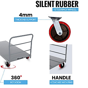 5Seconds Flatbed Platform Cart Industrial Dolly Cart Heavy Duty 60” x 30” Platform Hand Truck Push Cart Super Heavy Duty Flatbed Cart with 3000Lb Capacity 8'' Swivel Wheels Commercial Moving Cart