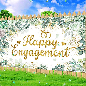 Eucalyptus Engagement Party Decoration, Green Happy Engagement Banner Sage Green Just Engaged Banner Green Engagement Backdrop Just Married Decorations Kit for Couple Engagement Party Bridal Shower