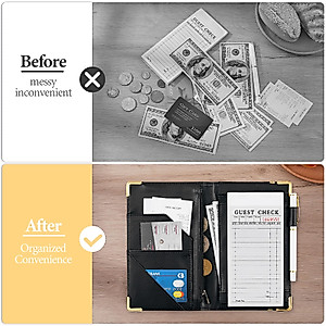 Lemmeko Server Book, PU Leather Server Books for Waitress with Zipper Pockets, Waitress Book with Pen Holder Fit Server Apron Check Presenters for Restaurants