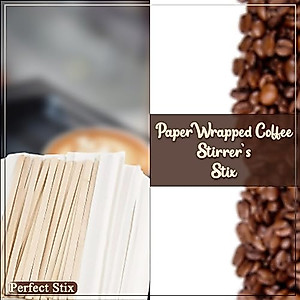 Perfect Stix 5.5 Inch 1000CT Paper Wrapped Coffee Stirrers, Individually Wrapped Coffee Stirrers, Wrapped Stir Sticks Disposable Wood Coffee Sticks