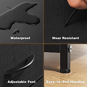 Bedroom Dresser, Tall Dresser and Fabric Storage Tower, Bedroom Chest of Drawers, Organizer Unit with 8 Drawers, Locker, Hallway, Closet, Wooden Top and Sturdy Steel Frame (Black)