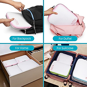 Cambond Compression Packing Cubes for Travel, 4 Pack Travel Bags Luggage Organizers Travel Essentials Compression Cubes for Carry on Suitcases, White