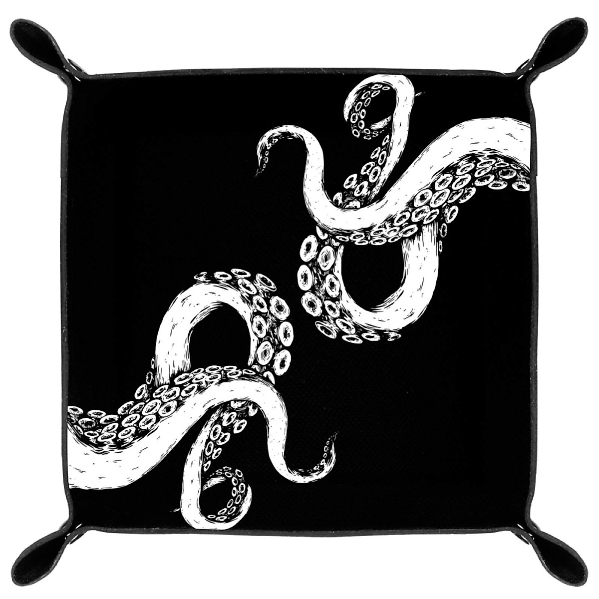 feichanghao Black and White Octopus Tentacles Folding Dice Tray, PU Leather Dice Holder Rolling Trays for RPG Dice Gaming DandD and Other Table Games