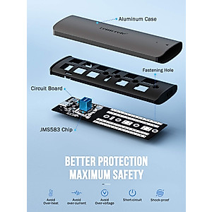 Lemorele M.2 NVMe SSD Enclosure Tool Free USB C External PCIe B+M/M-Key Hard Drive Enclosure 10Gbps USB 3.1 Gen 2 M.2 Reader Support Max 2TB w/UASP Trim, for 2230/2242 /2260/2280 SSDs, Aluminum