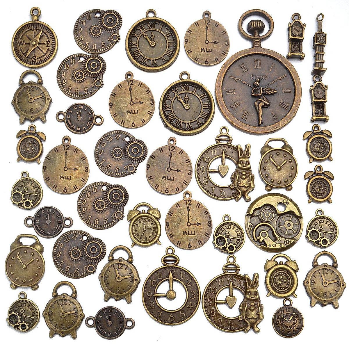 100g(about 40pcs) Alloy Clock Face Charm Pendant Steam Punk Gears Wheel Pendants Beads Craft Supplies for Jewelry Making, Antique Bronze
