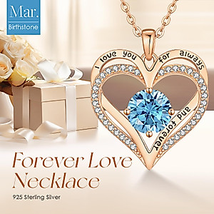 LOUISA SECRET Love Heart Birthstone Necklaces for Women 925 Sterling Silver Christmas's Day Gifts for Women Her Wife Girlfriend Mother Rose Gold Diamond Jewelry Anniversary Birthday Gifts