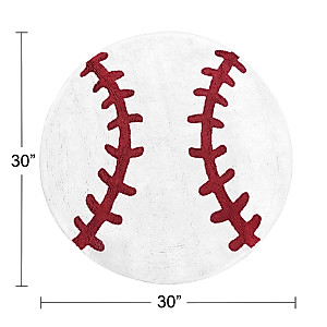 Sweet Jojo Designs Red and White Round Accent Floor Rug or Bath Mat for Baseball Patch Sports Collection