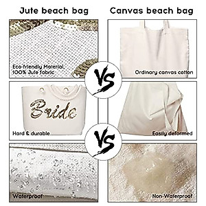 ELEGANTPARK Bridal Shower Gifts for Bride Tote Large Bride Bag for Women Bride Gifts for Engagement Wedding Party Honeymoon Beach Bag Jute Silver Sequin Interior Pocket