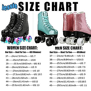 Roller Skates for Men, Women,Shiny Light Up Roller Skates for Beginner,Outdoor and Indoor Four Wheels High-Top Roller Skates (Black Crystal,Flash Wheel,37)